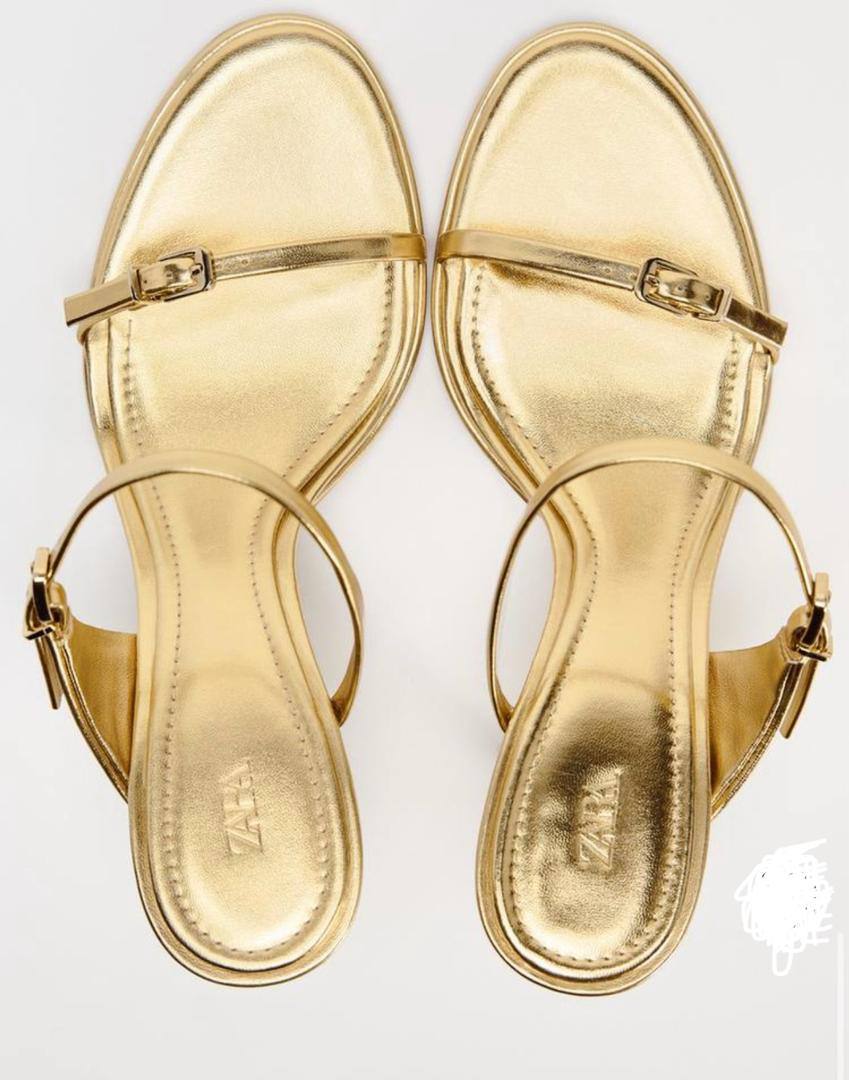 Gold Metallic Bucklehead Slippers Heel - Ruddys Store